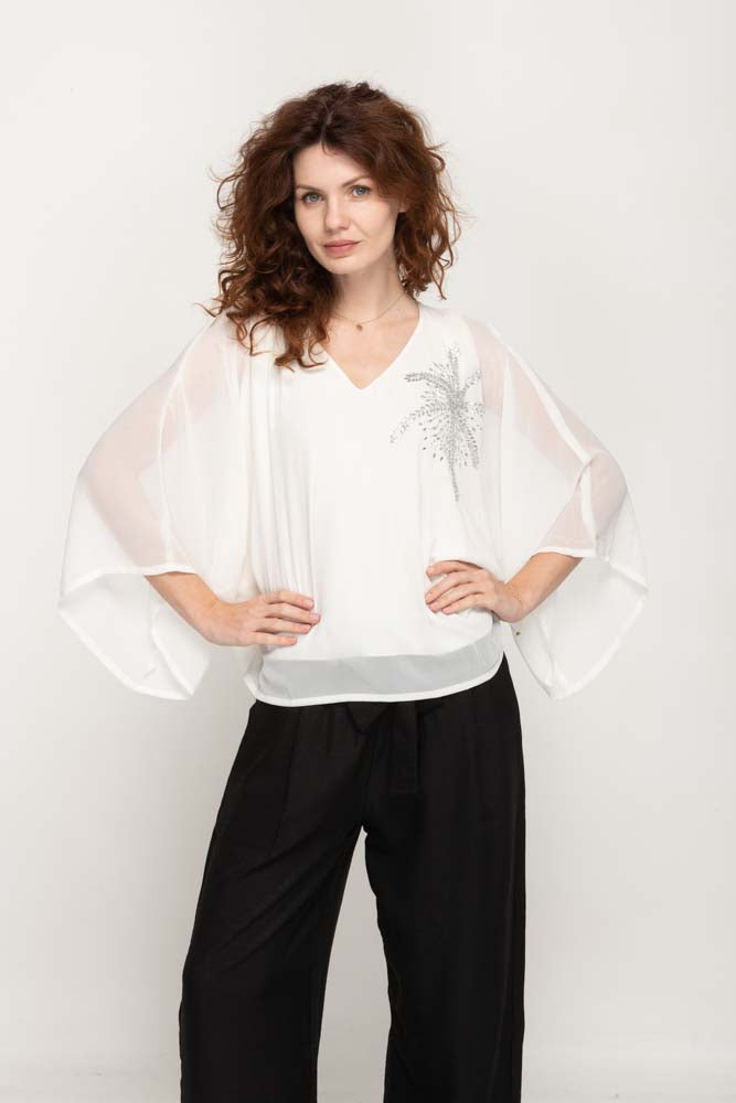 Wide Sleeves White Top with silver decorating sequins For Women – Nikky ...